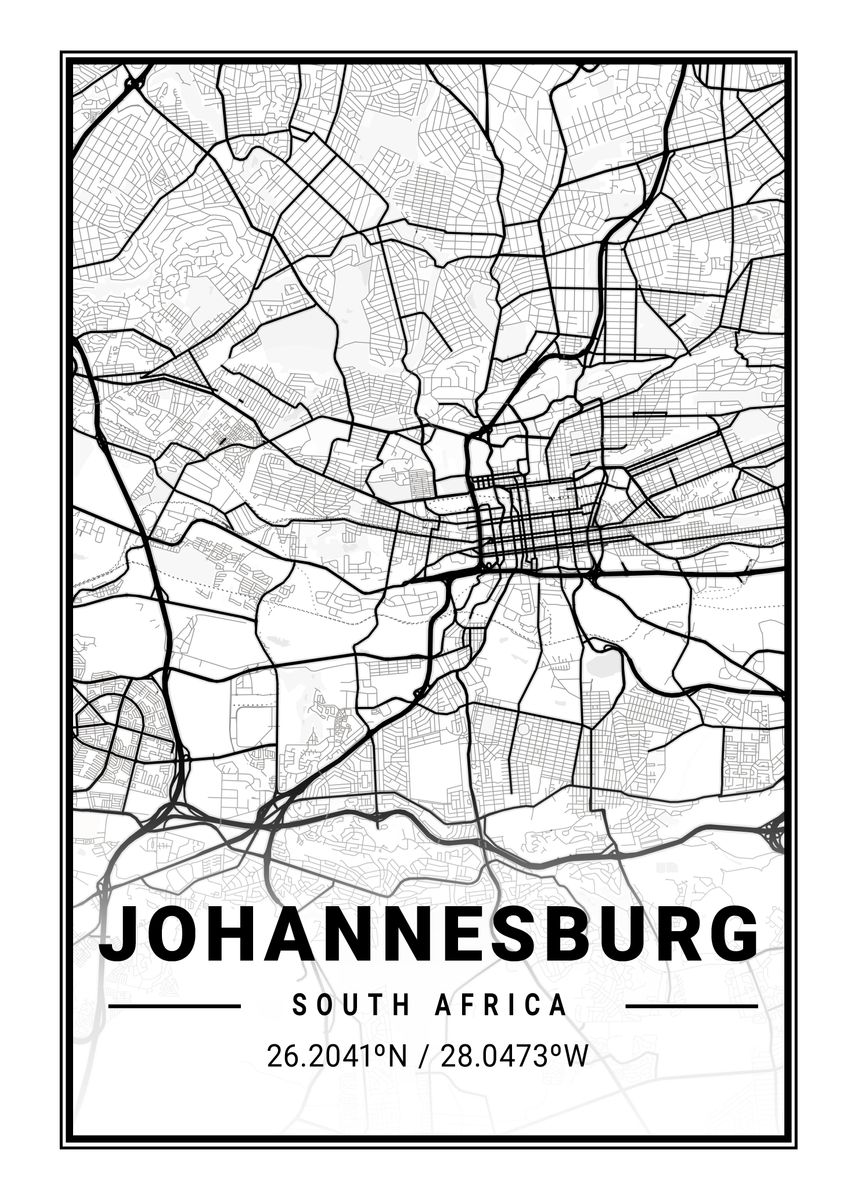 'Johannesburg Light Map' Poster, picture, metal print, paint by Tien ...