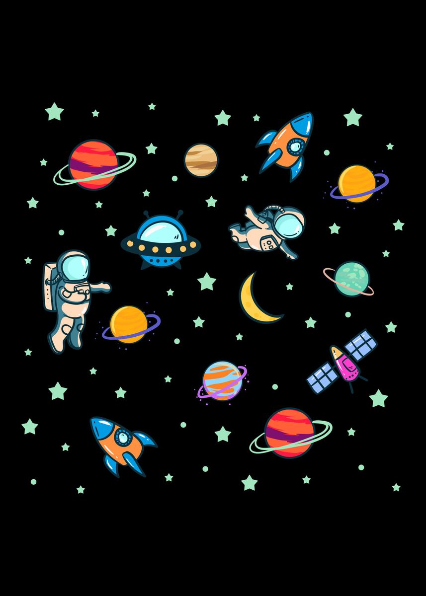 'Cute Astronaut Ufo Outer ' Poster by Riffize | Displate