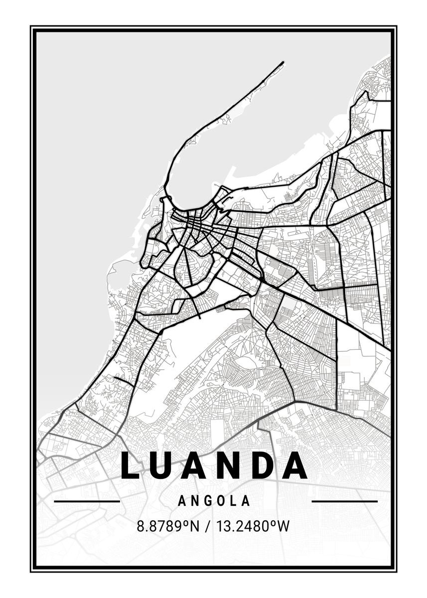 'Luanda Light City Map' Poster by Tien Stencil | Displate