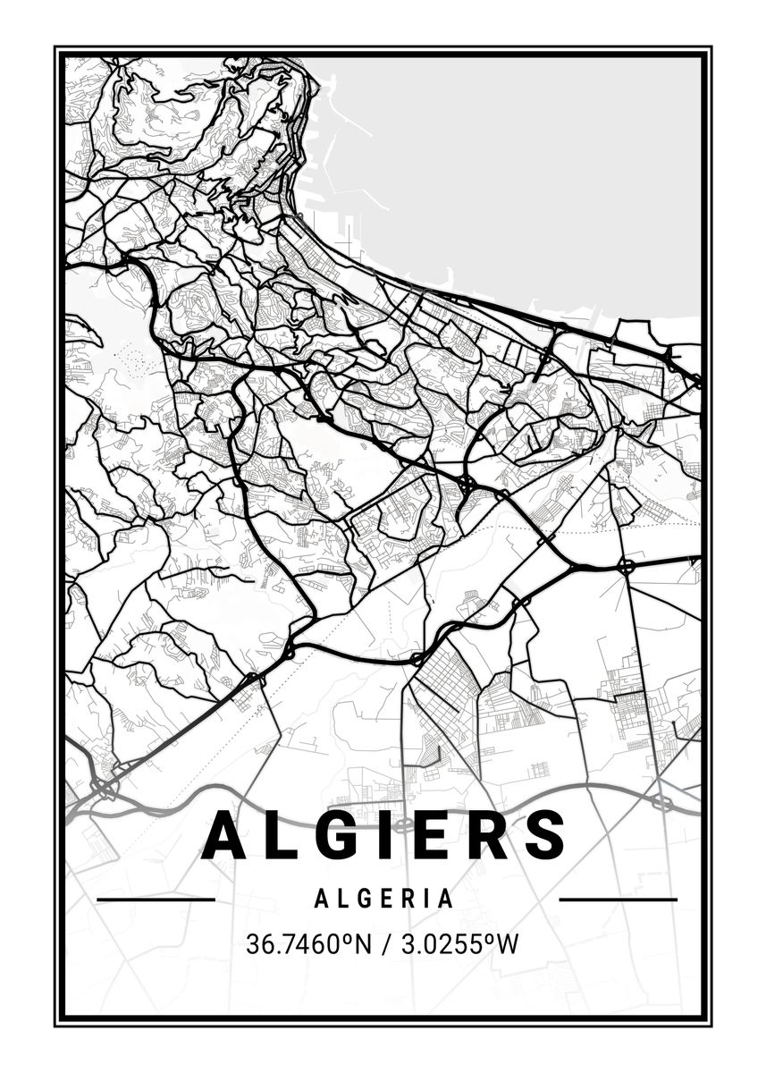 'Algiers Light City Map' Poster, picture, metal print, paint by Tien ...