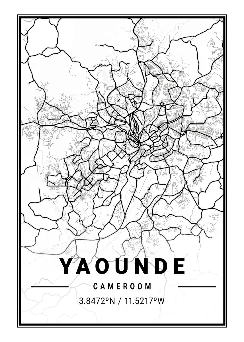 'Yaounde Light City Map' Poster by Tien Stencil | Displate