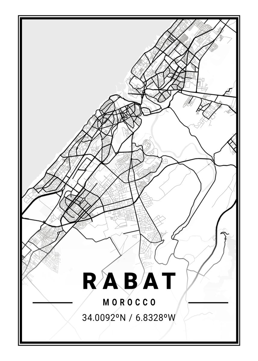 'Rabat Light City Map' Poster, picture, metal print, paint by Tien ...