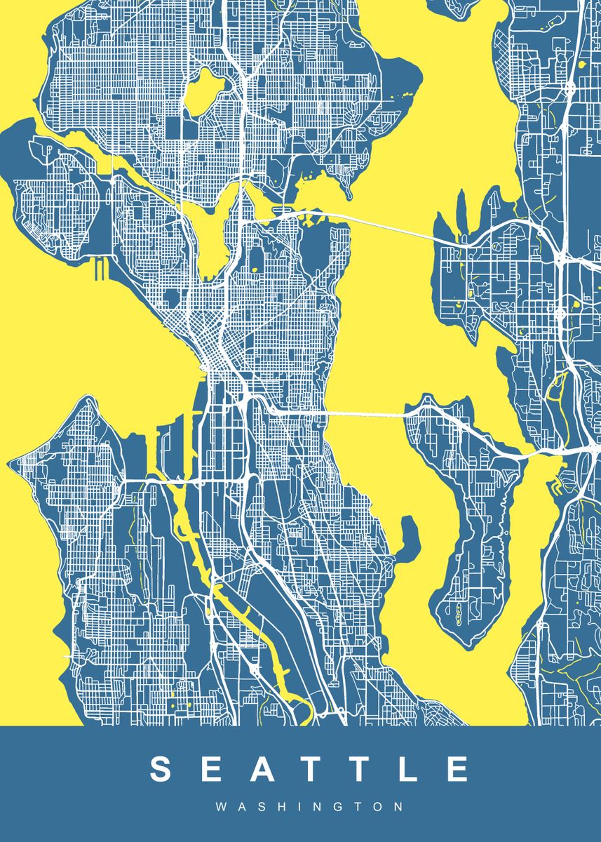 'SEATTLE City Map US' Poster, picture, metal print, paint by UrbanMaps ...