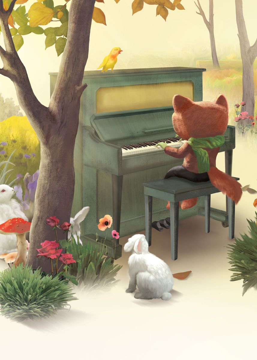 'Fox Playing Piano' Poster, picture, metal print, paint by zkokzohi ...