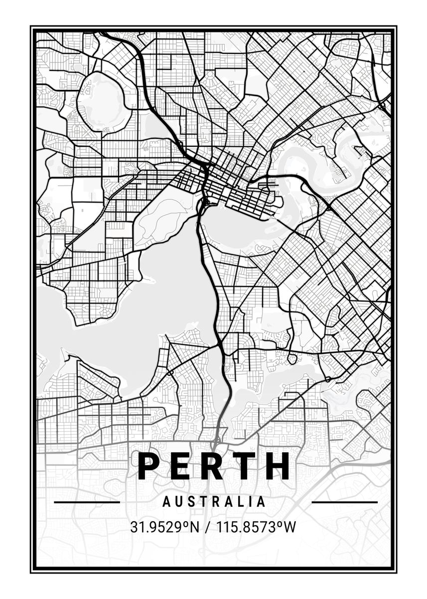 'Perth Light City Map' Poster, picture, metal print, paint by Tien ...