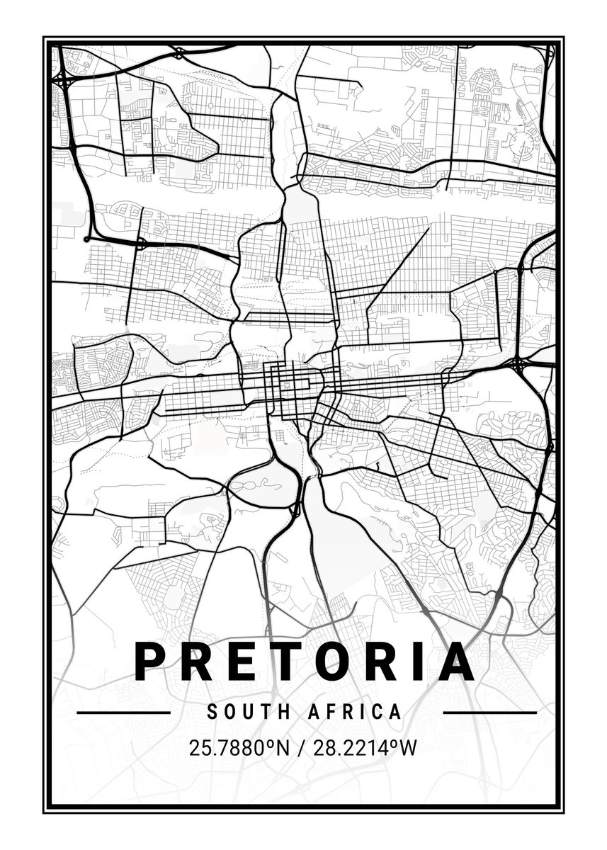 'Pretoria Light City Map' Poster, picture, metal print, paint by Tien ...