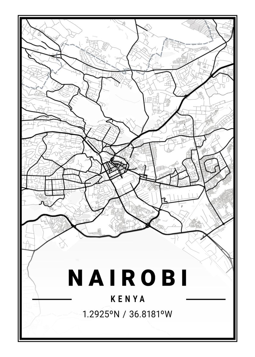 'Nairobi Light City Map' Poster by Tien Stencil | Displate