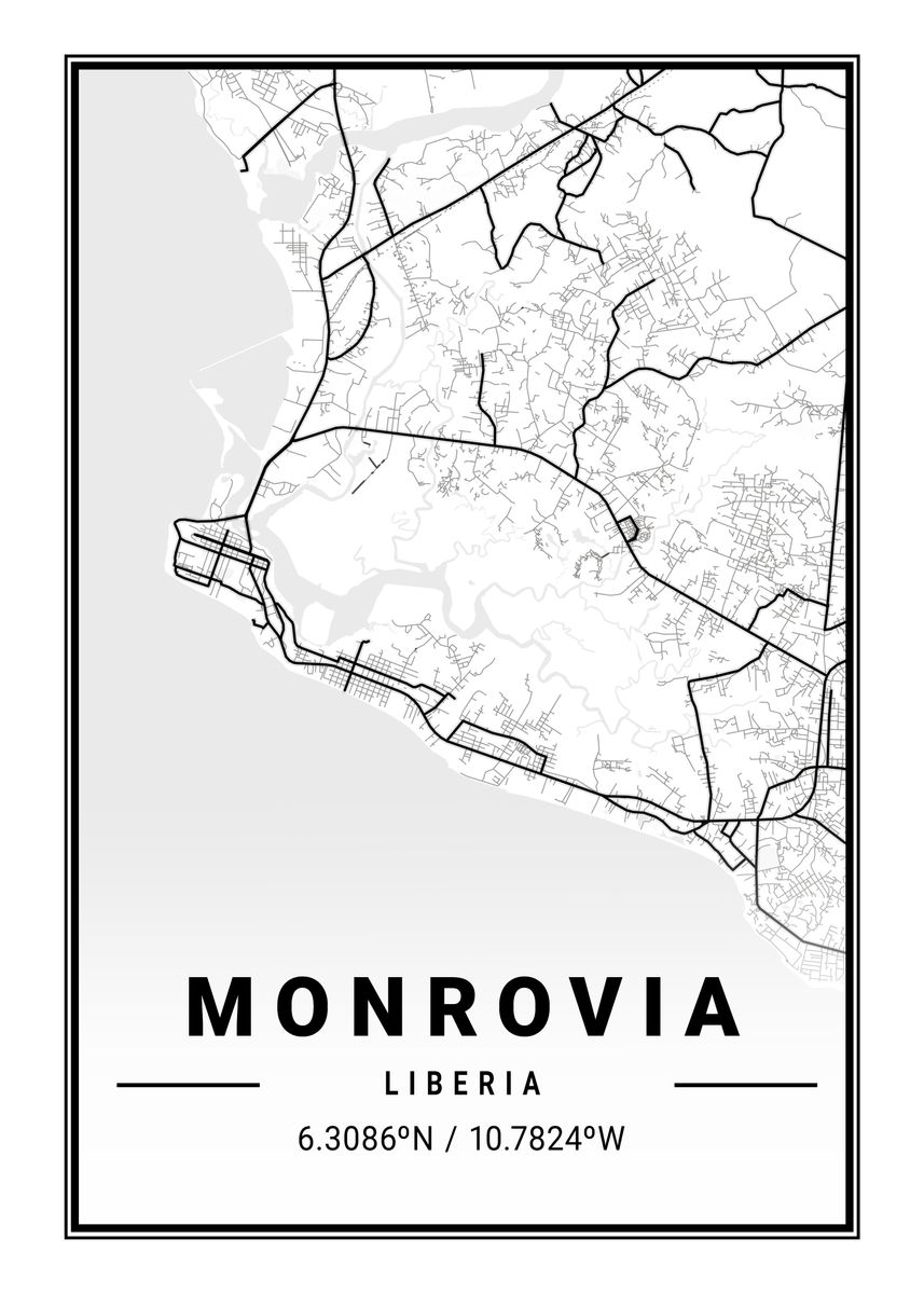 'Monrovia Light City Map' Poster, picture, metal print, paint by Tien ...