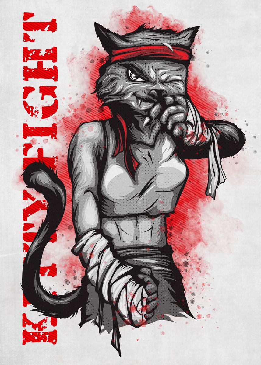 'kitty fight' Poster, picture, metal print, paint by icha nong | Displate