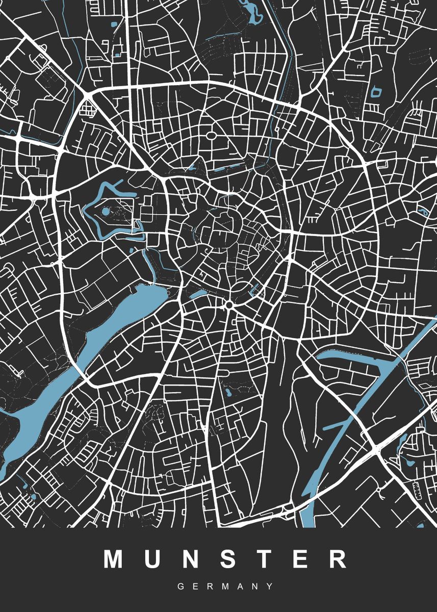 'Munster City Map Germany' Poster, picture, metal print, paint by ...