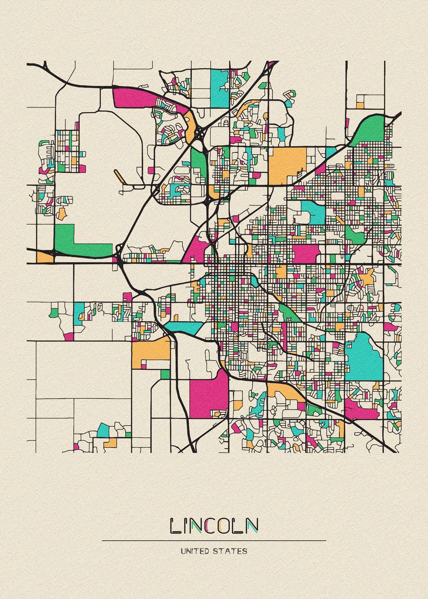 'Lincoln Map' Poster, picture, metal print, paint by Deniz A. | Displate