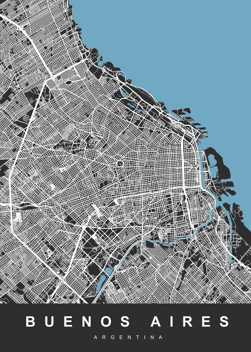 'BUENOS AIRES City Map ' Poster, picture, metal print, paint by ...
