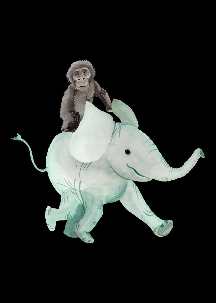 'Safari Monkey Elephant rid' Poster by fansinn | Displate