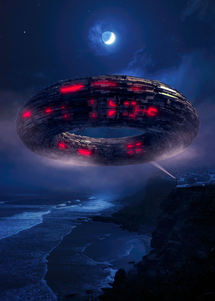 'RING UFO' Poster, picture, metal print, paint by bevisualz | Displate