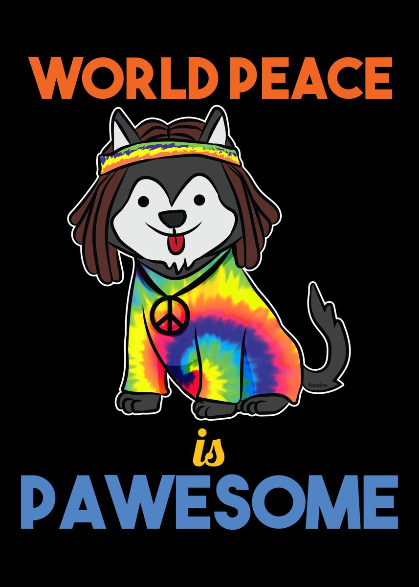 'World Peace dog lover paw ' Poster, picture, metal print, paint by ...