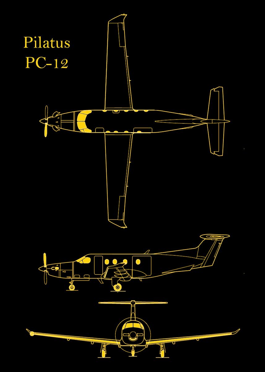 'Pilatus PC12 Blueprint ' Poster, picture, metal print, paint by B & W ...