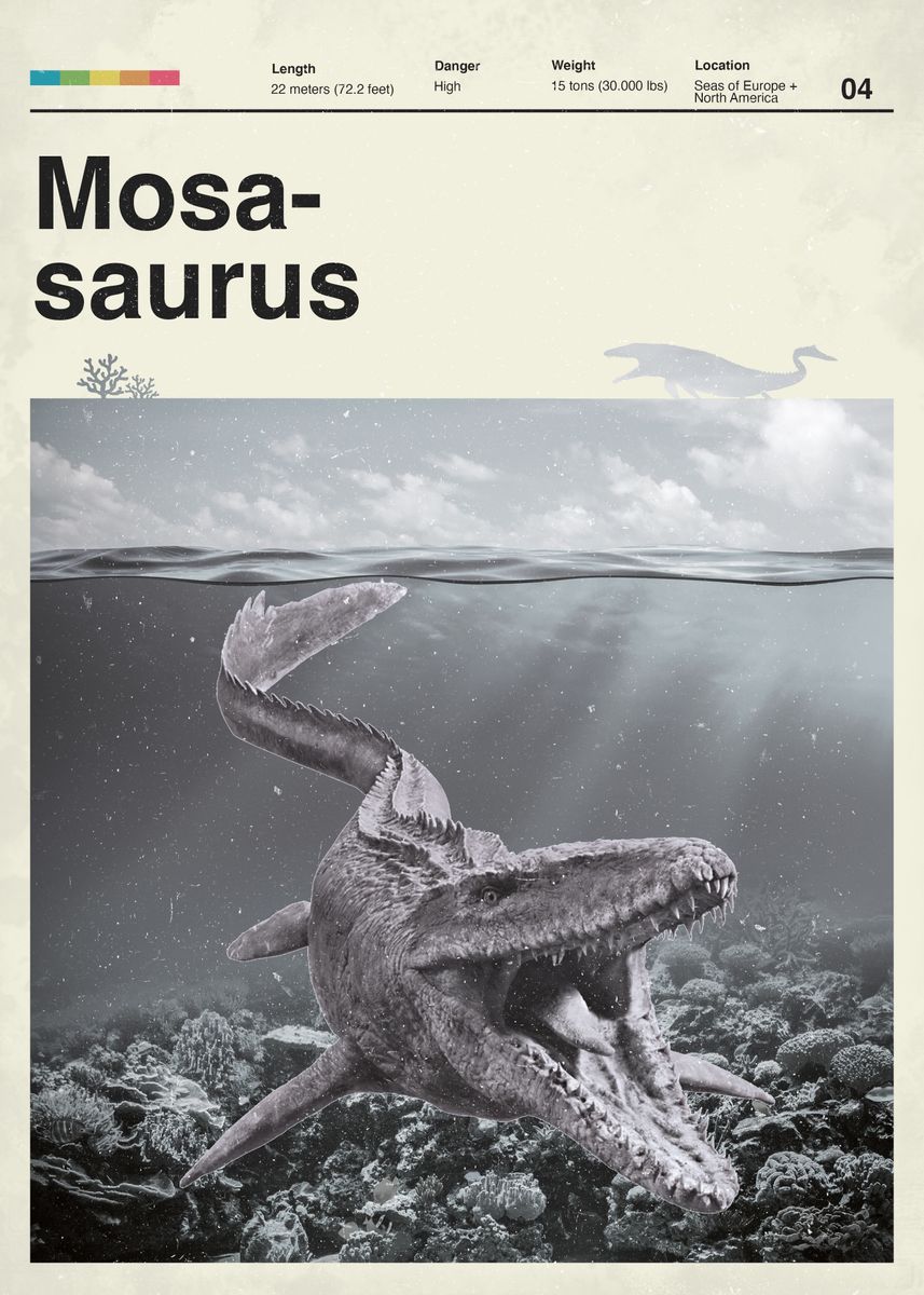 'Mosasaurus Retro' Poster, picture, metal print, paint by Michael ...