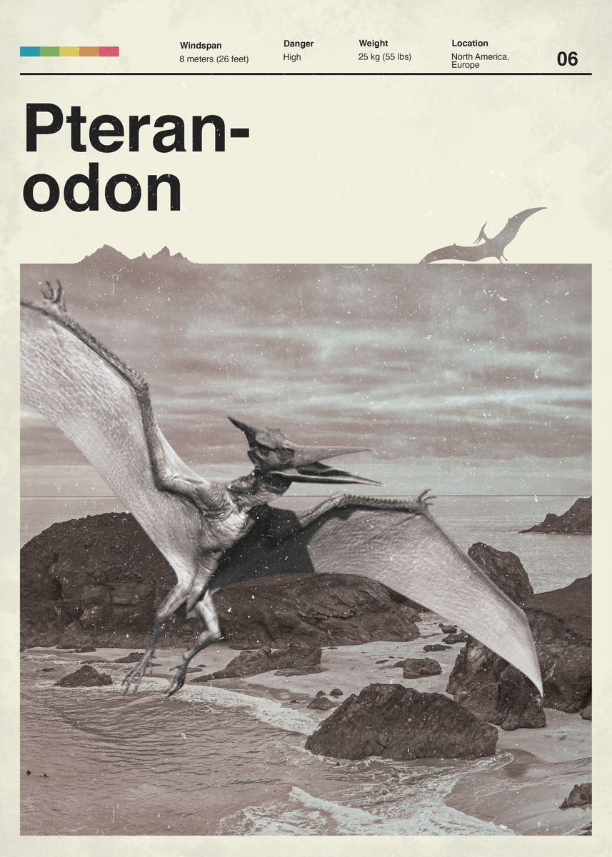 'Pteranodon Retro' Poster, picture, metal print, paint by Michael ...