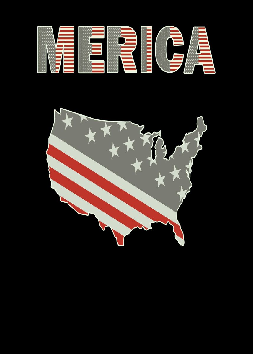 'Merica Map America 4th' Poster, picture, metal print, paint by ...