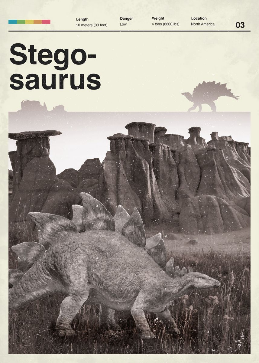 'Stegosaurus Retro' Poster, picture, metal print, paint by Michael ...