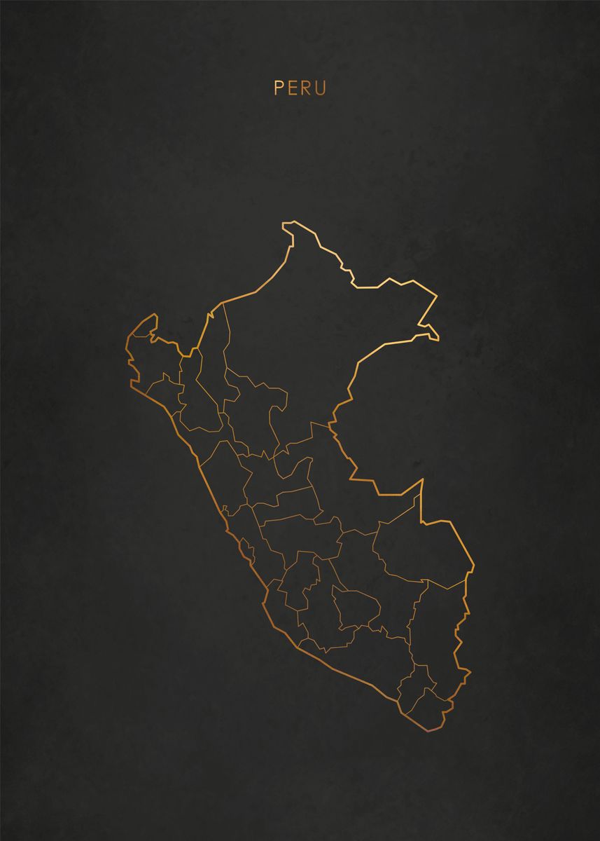 'Gold Peru Map' Poster, picture, metal print, paint by Alo | Displate