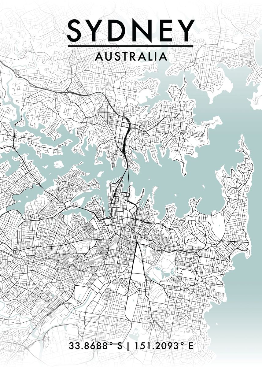 'Sydney City Map' Poster, picture, metal print, paint by Jon Rose ...
