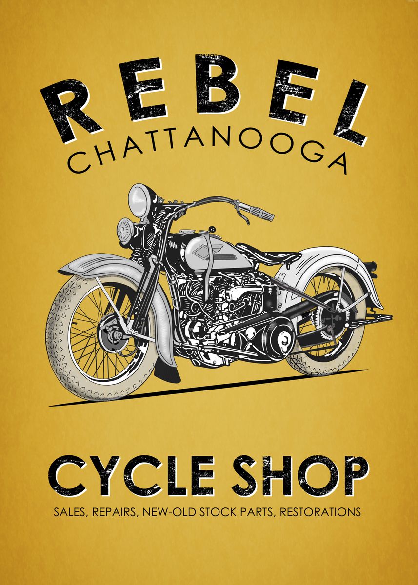 'The Rebel Cycle Shop' Poster, picture, metal print, paint by ...