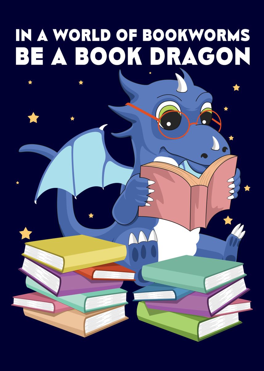 'Bookworm Book Dragon' Poster, picture, metal print, paint by ShirTom ...