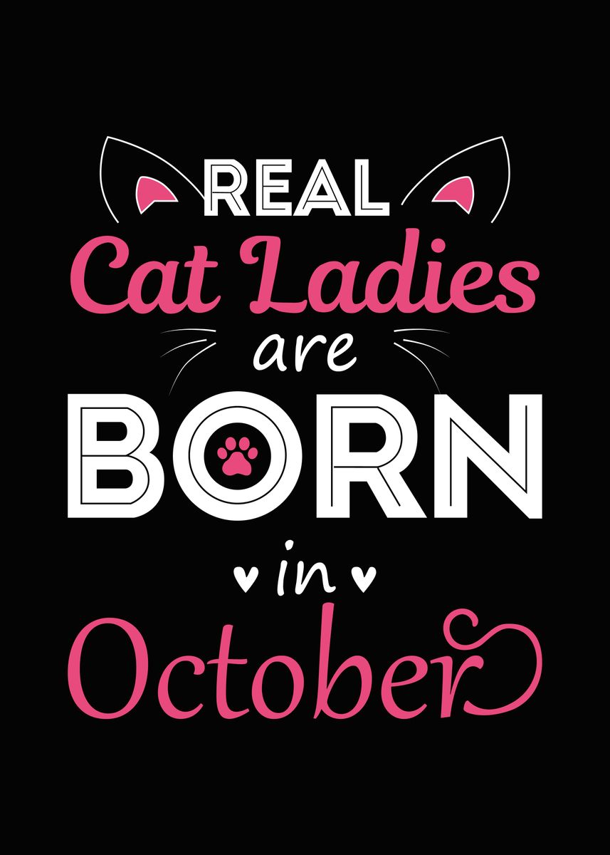 'October Cat Ladies' Poster, picture, metal print, paint by Neon Moon ...