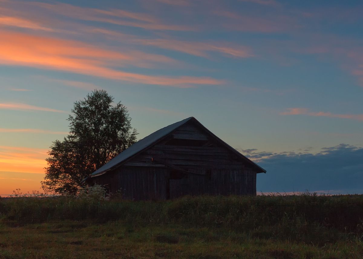 'Old Barn In The Sunset' Poster by Jukka Heinovirta | Displate