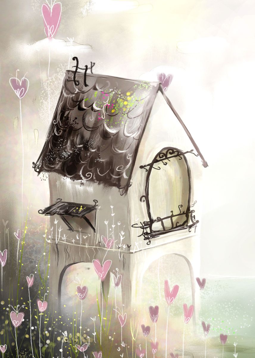 'Brown house drawing oil' Poster, picture, metal print, paint by Timtik ...