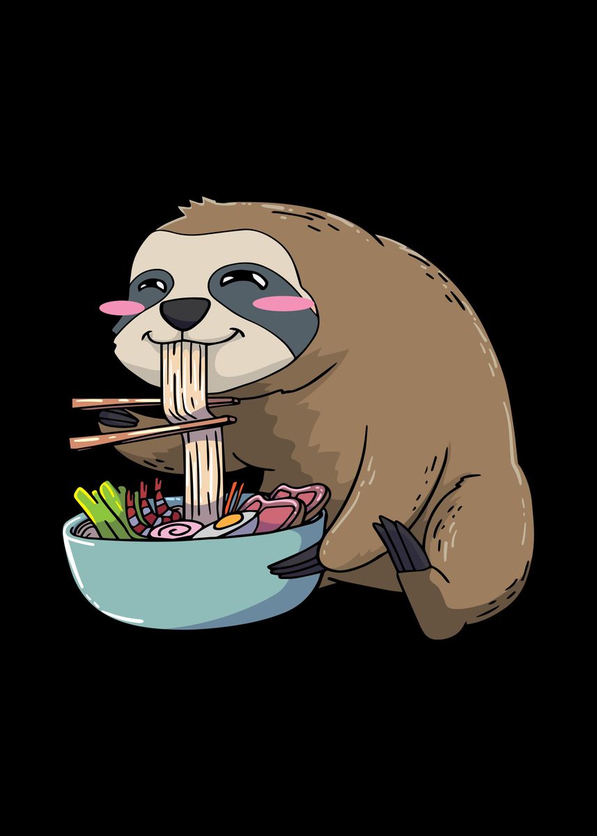 'Ramen Sloth Kawaii Anime' Poster, picture, metal print, paint by ...