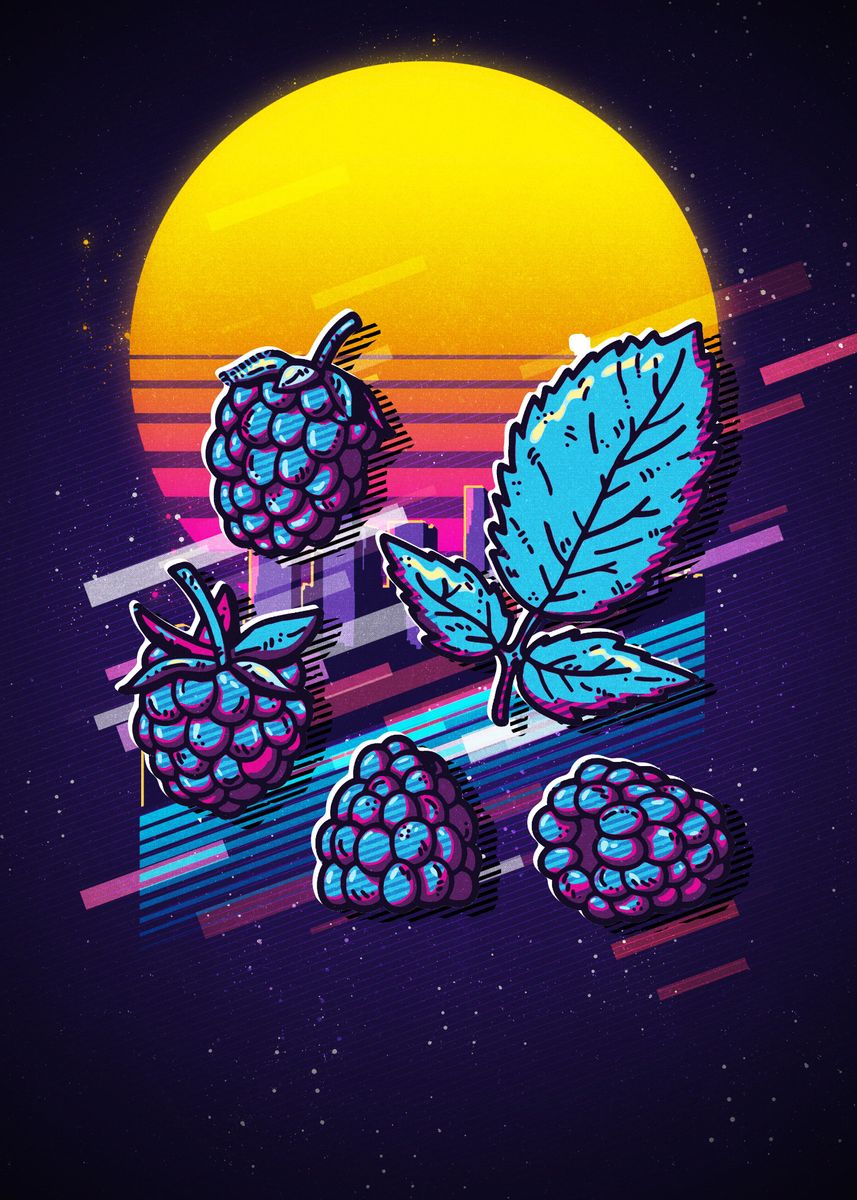 'Raspberries' Poster, picture, metal print, paint by padilla | Displate