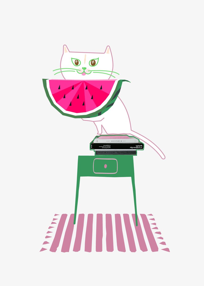 'Cat and Watermelon' Poster, picture, metal print, paint by zelko radic ...