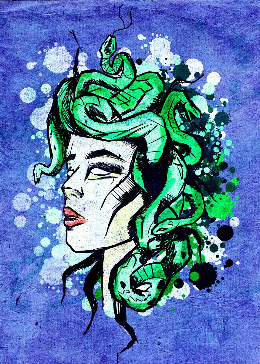 'Creepy medusa snake Girl' Poster, picture, metal print, paint by RAWWR ...