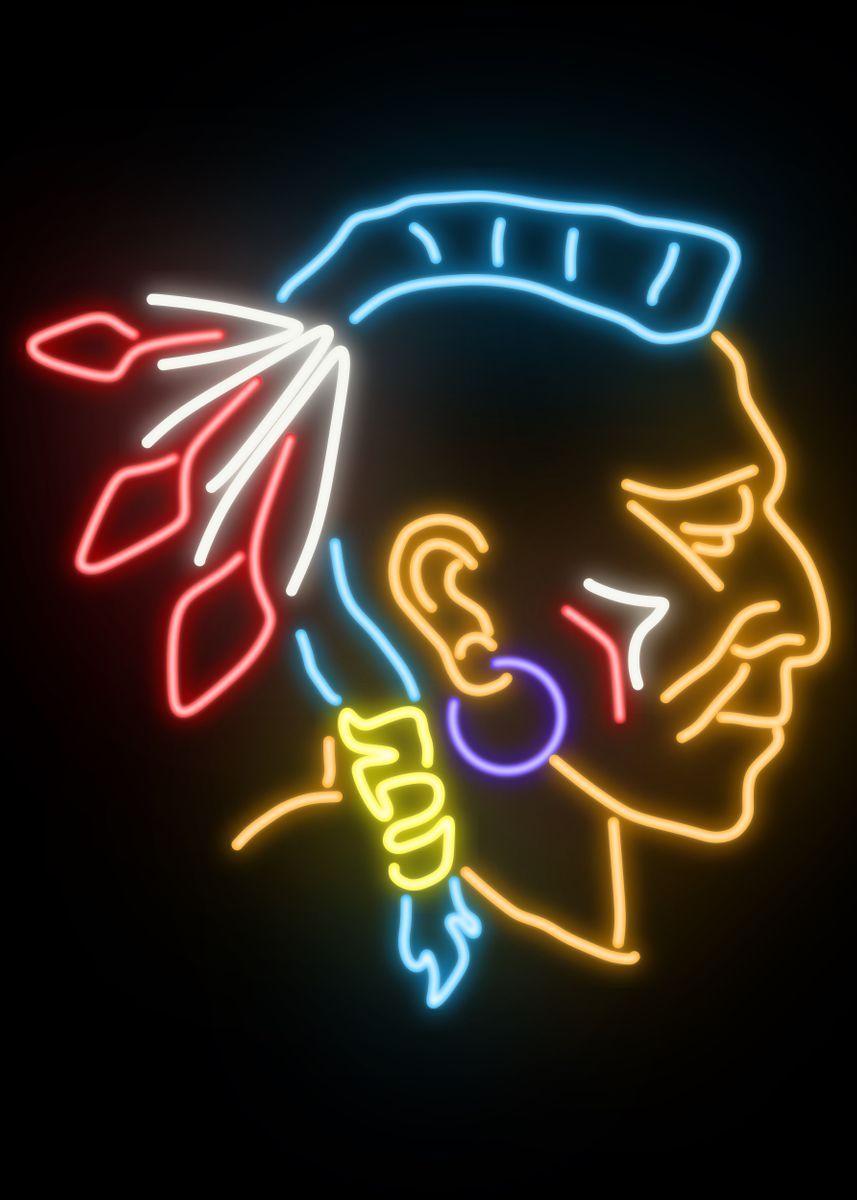 'Native Warrior Neon Sign' Poster, picture, metal print, paint by Josh ...
