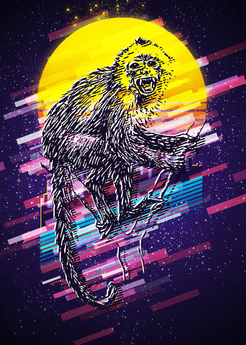 'Peruvian Black Spider Monk' Poster by Neon Art Glowing | Displate