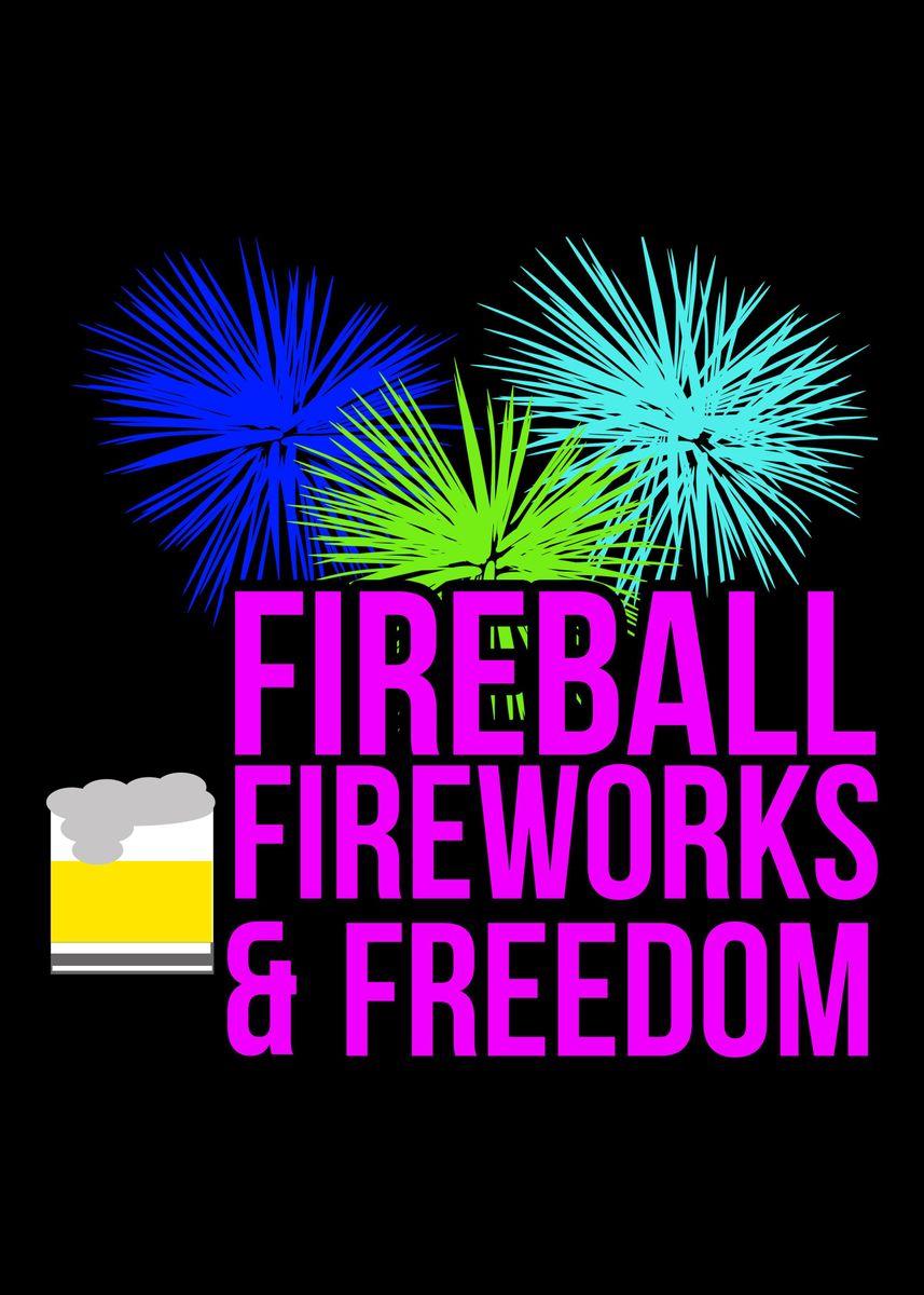 'Fireball Fireworks 4th of ' Poster, picture, metal print, paint by ...