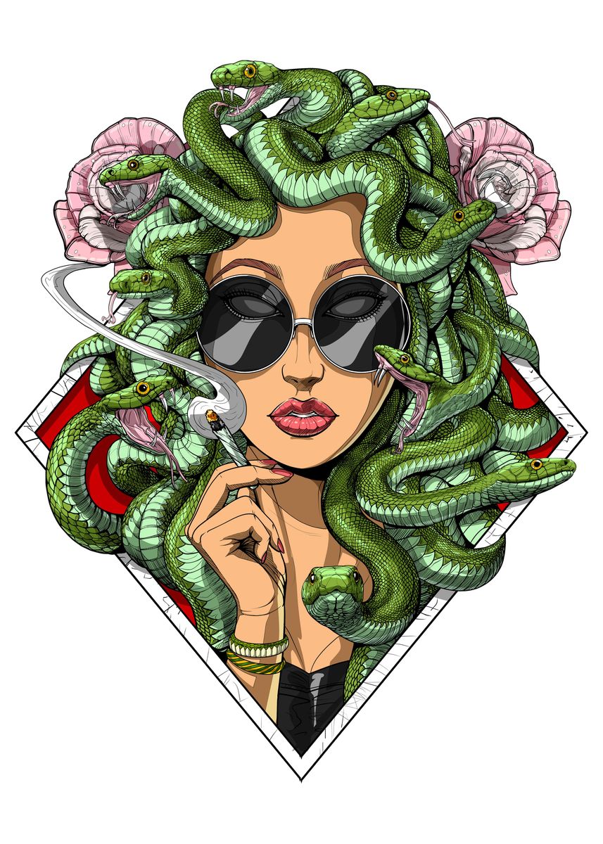 'Medusa Hippie Smoking Weed' Poster, picture, metal print, paint by ...