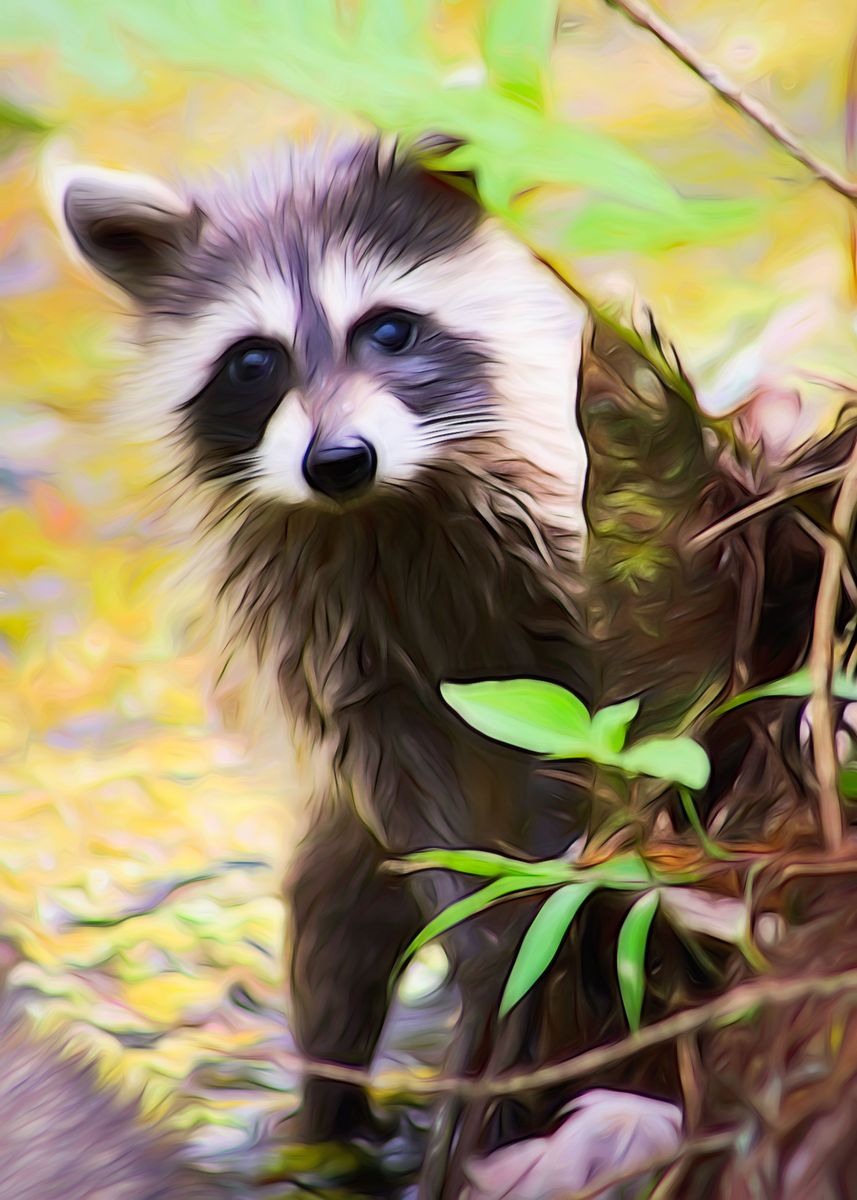 'Cute Raccoon' Poster, picture, metal print, paint by Armstrong | Displate