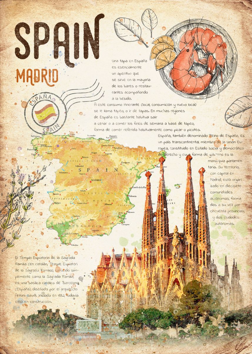 'SPAIN' Poster, picture, metal print, paint by Sunny Night | Displate