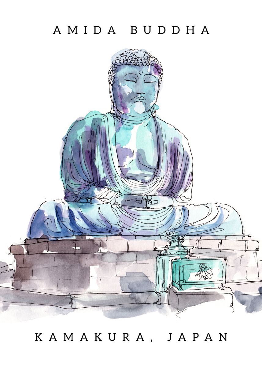 'Amida Buddha' Poster, picture, metal print, paint by Turie Art | Displate