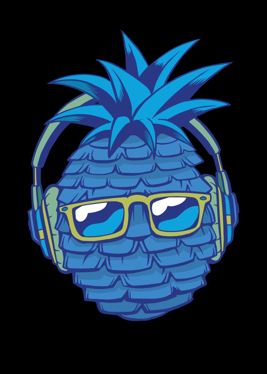 'Pineapple With Headphones' Poster, picture, metal print, paint by ...