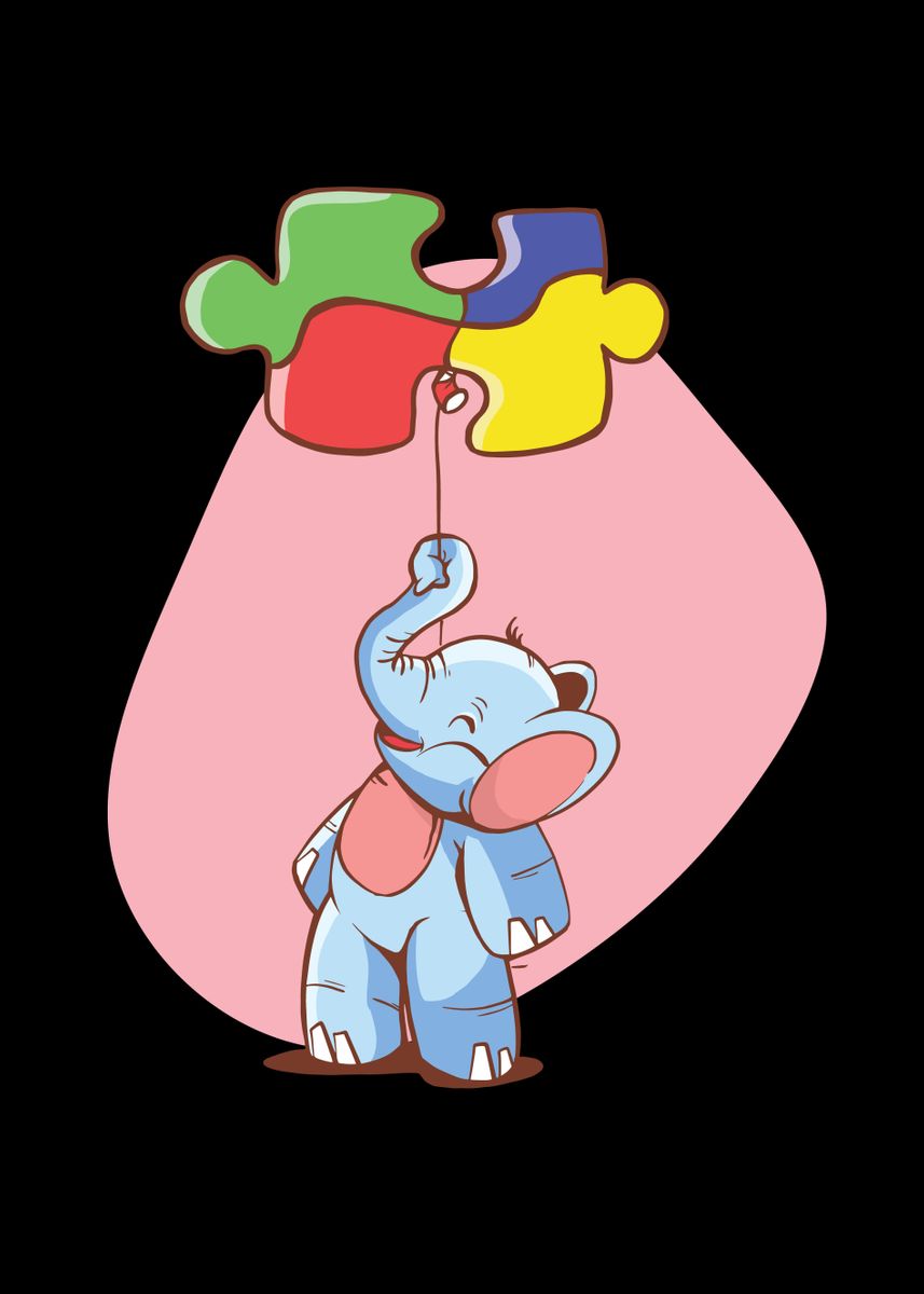 'Cute Elephant Puzzle' Poster, picture, metal print, paint by ...
