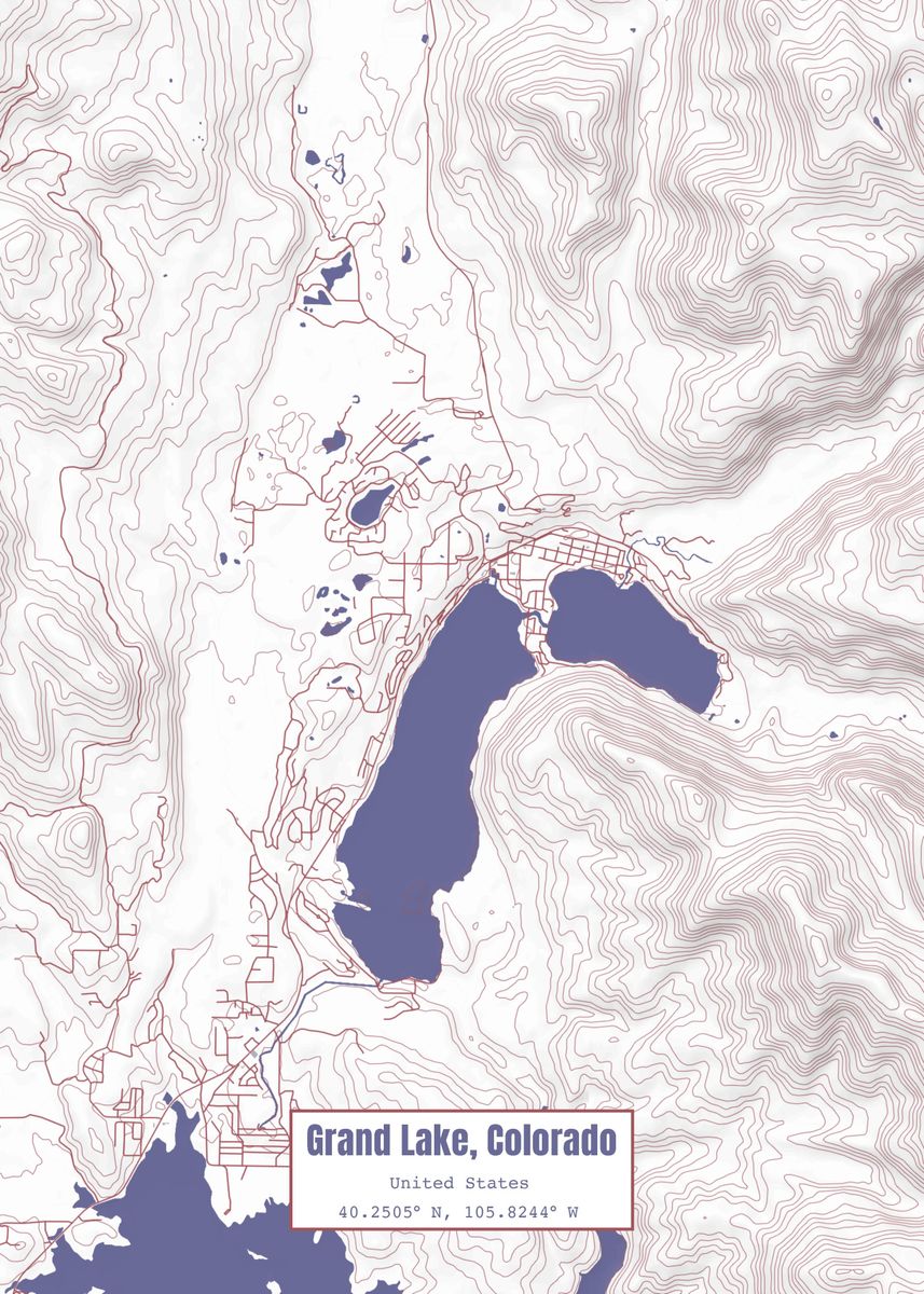 'Grand Lake CO Map USA Flag' Poster, picture, metal print, paint by ...