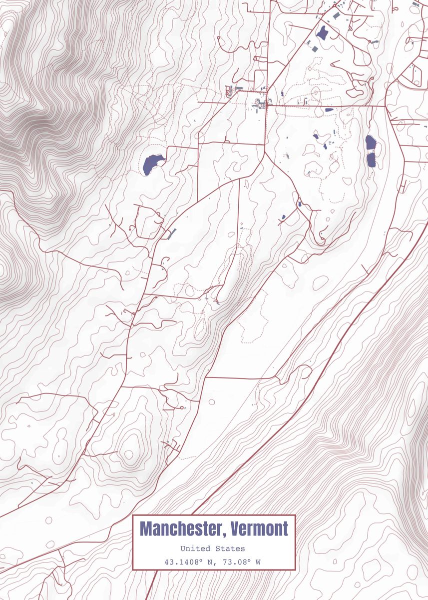 'Manchester VT Map USA Flag' Poster, picture, metal print, paint by ...