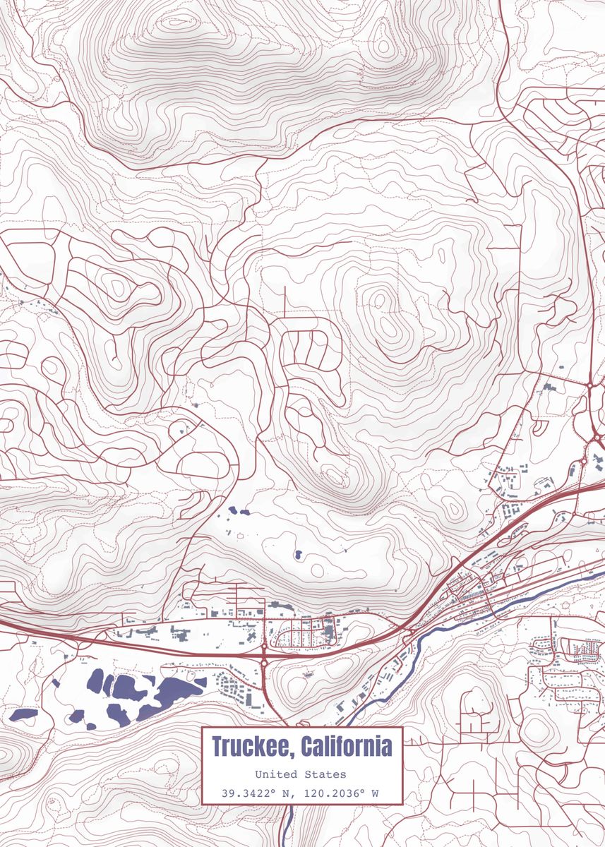 'Truckee CA Map USA Flag' Poster, picture, metal print, paint by ...