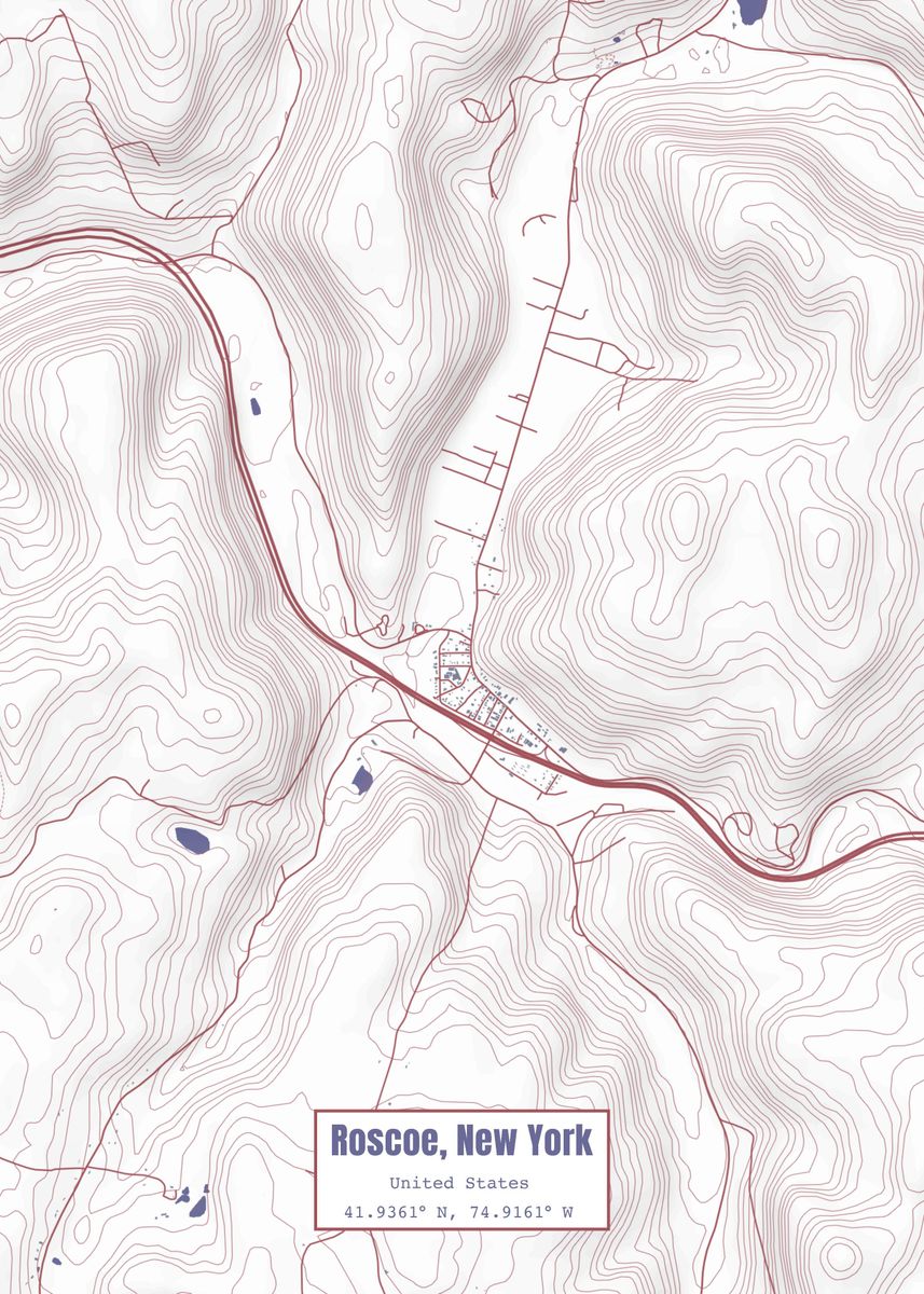 'Roscoe NY Map USA Flag ' Poster, picture, metal print, paint by ...