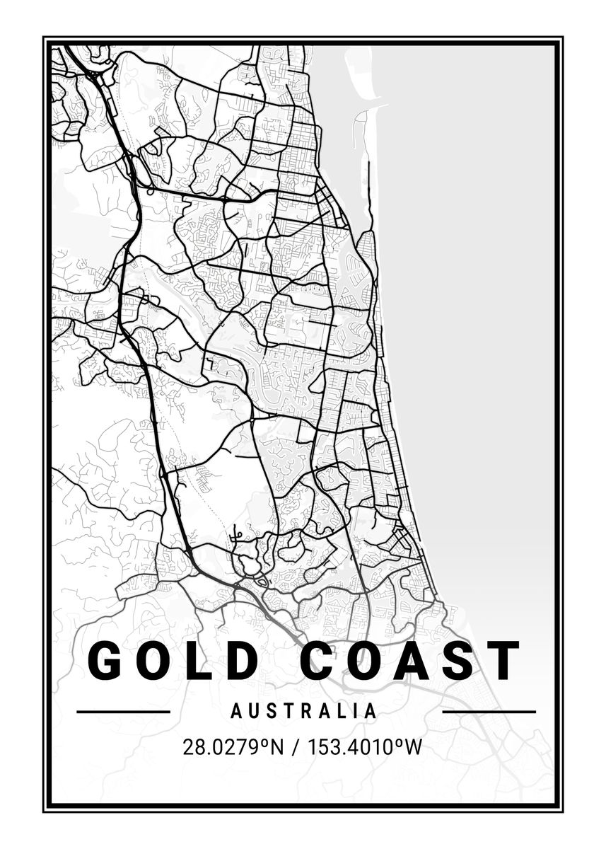 'Gold Coast Light City Map' Poster, picture, metal print, paint by Tien ...