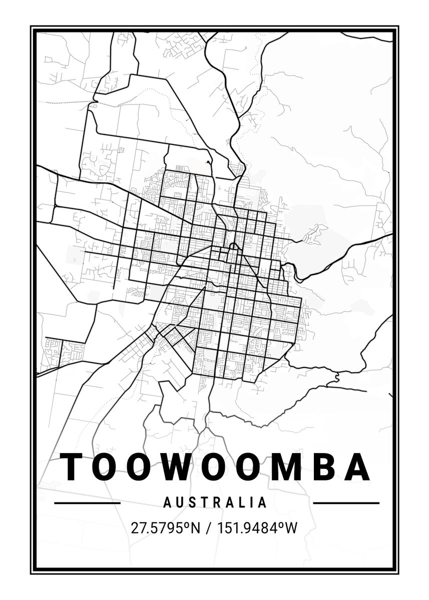 'Toowoomba Light City Map' Poster, picture, metal print, paint by Tien ...